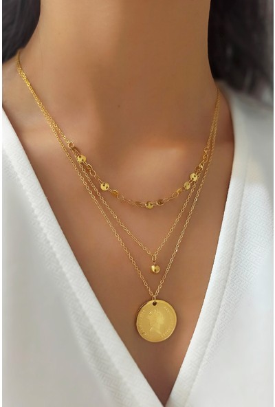 ÇLK Accessories Çelik 3 Lü Madalyon Çelik Kolye