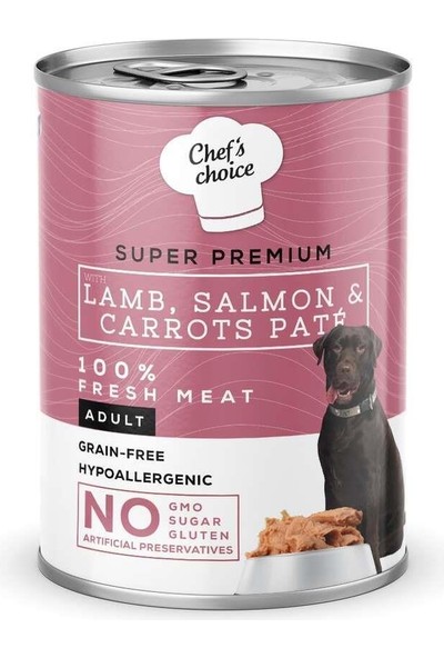 Chefs Choice Kuzu Somon Havuçlu Tahılsız Köpek Yaş Maması 400 gr Chefs Choice Kuzu Somon Havuçlu Tahılsız Köpek Yaş Maması 400 gr