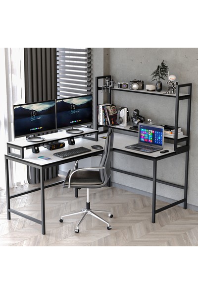 Home Raflı L Şekilli Ofis Masası