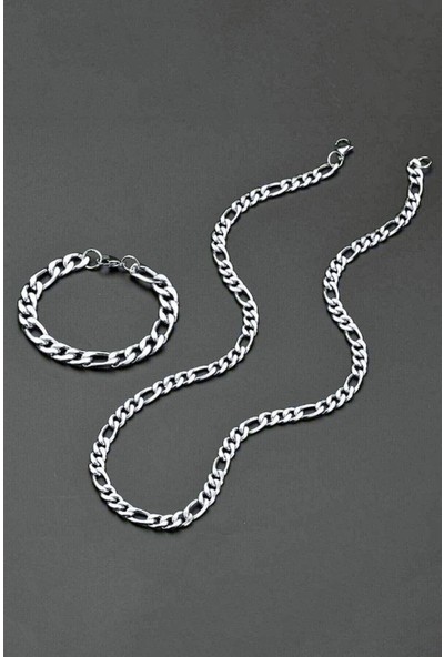 FullControl Figaro Şavin 3e1 Alaşım Erkek Bileklik ve Kolye Zincir Set