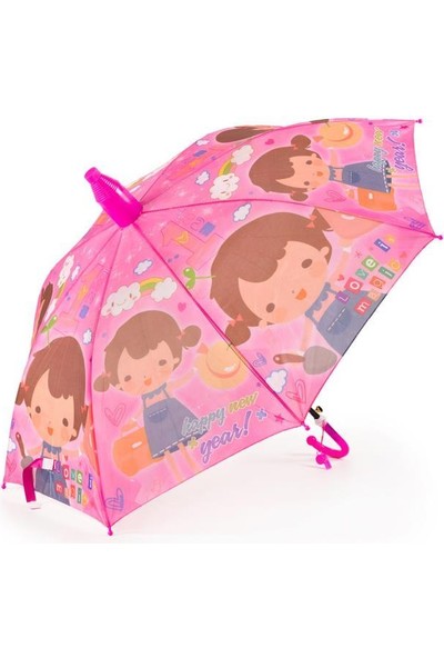 Espardile Kız Çocuk Plastik Kılıflı Baskılı Baston Şemsiye Espardile Kız Çocuk Plastik Kılıflı Baskılı Baston Şemsiye