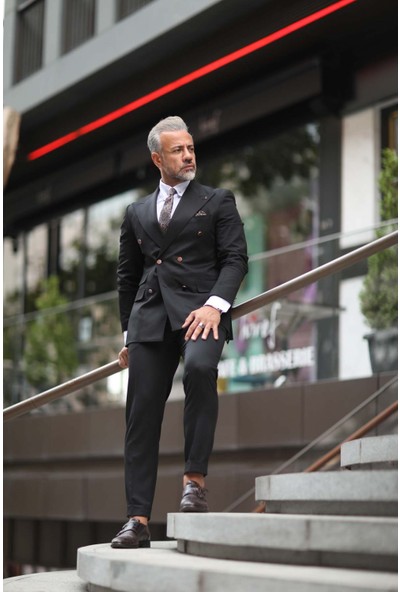 Fc Plus Geniş Yaka Kruvaze Puntolu Takım Elbise