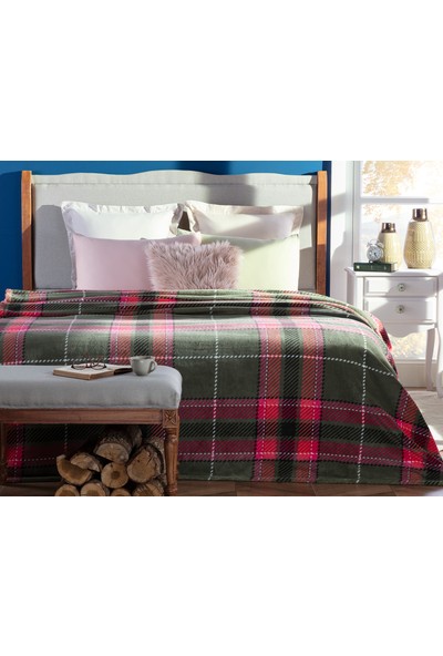 Madame Coco Antonin Tek Kişilik Welsoft Baskılı Battaniye - Haki / Pembe