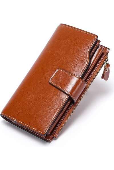 İyi Çanta Cüzdan Rfıd Engelleme Hakiki Deri Kadın Cüzdan Tasarımı Lüks Yağ Balmumu Deri Cüzdan Kadın Telefonu El Çantası Kart Cüzdanı (Yurt Dışından)