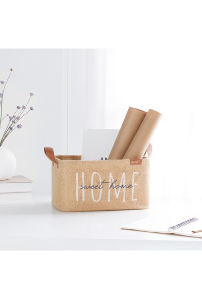 Ocean Home Home Sweet Home Baskılı Dikdörtgen Jüt Sepet //30X21X18 Ocean Home Home Sweet Home Baskılı Dikdörtgen Jüt Sepet //30X21X18