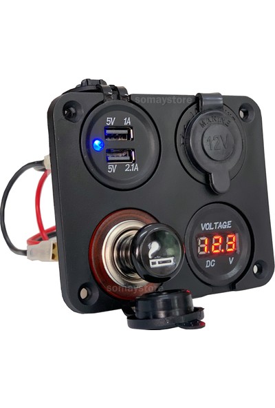 Goldsea 4'lü Panel USB - Şarj- Çakmaklık - Voltmetre Goldsea 4'lü Panel USB - Şarj- Çakmaklık - Voltmetre