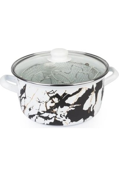 Acar 22 cm Emaye Fritöz Tencere 4,5 Lt Mermer Desen