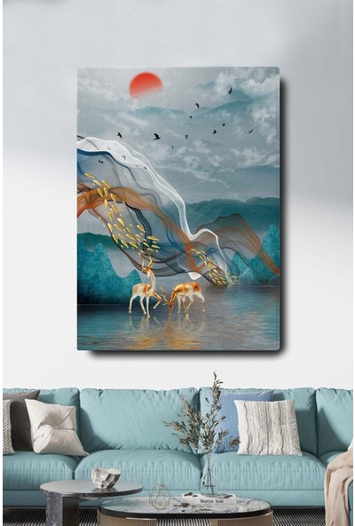 Home Arths Dekoratif Soyut Altın Geyik Uçan Balık ve Kuşlar Sürreal Kanvas Duvar Tablosu Home Arths Dekoratif Soyut Altın Geyik Uçan Balık ve Kuşlar Sürreal Kanvas Duvar Tablosu