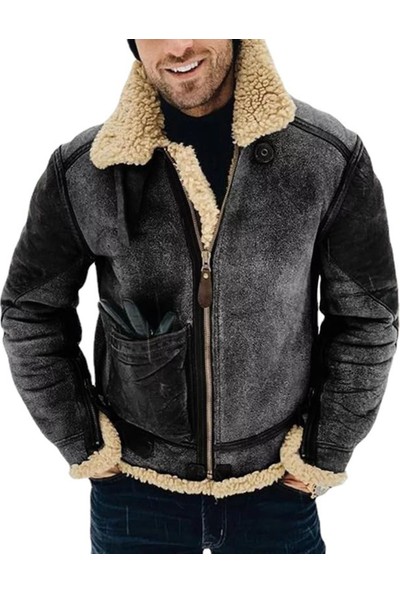 Farfi Büyük Erkek Ceket Turn-Down Yaka Zip Up Rahat Rahat Düz Renk Kış Ceket Açık (Yurt Dışından) Farfi Büyük Erkek Ceket Turn-Down Yaka Zip Up Rahat Rahat Düz Renk Kış Ceket Açık (Yurt Dışından)