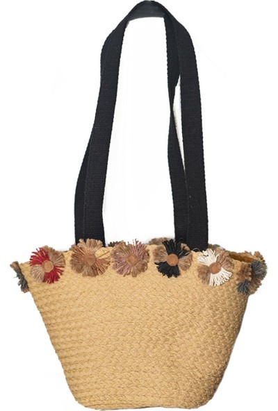 kavshak Bohem Çok Renkli Papatya Detaylı El Yapımı Hasır Kadın Plaj Çanta
