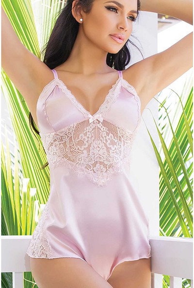 Merry See Dantel Işlemeli Saten Tulum Babydoll Pembe Merry See Dantel Işlemeli Saten Tulum Babydoll Pembe