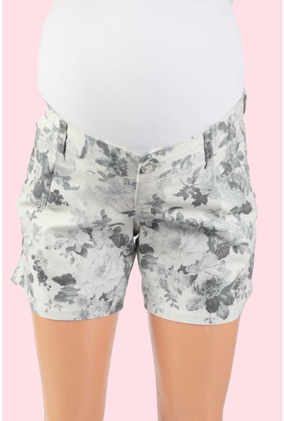 Balins Hamile Gabardin Şort Çiçek Baskılı Beyaz