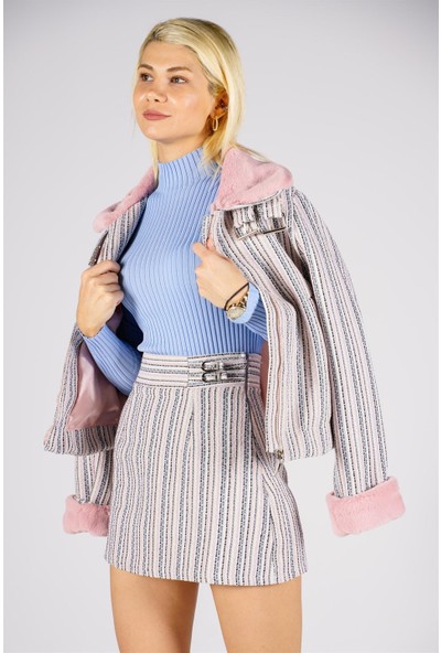 Quzu Toka Detaylı Etek-Pembe