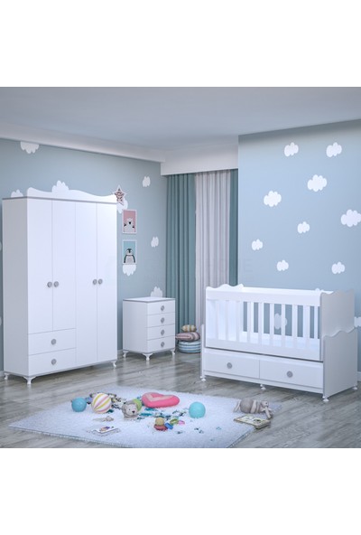 Garaj Home Elegant Yıldız 4 Kapaklı Bebek Odası Takımı-Gri