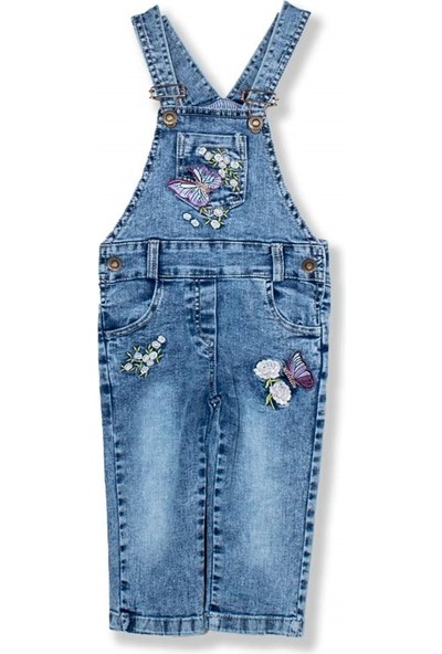 Ages Angels Kelebek Nakışlı Kot Kız Çocuk Salopet Ages Angels Kelebek Nakışlı Kot Kız Çocuk Salopet