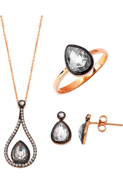 Favori Şebnem Elmas Görünümlü 3'lü Altın Set