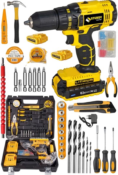 Sturdy 58V 8AH Lıon Çift Akülü Turbo Şarjlı Vidalama Matkap 39 Parça Setli Sturdy 58V 8AH Lıon Çift Akülü Turbo Şarjlı Vidalama Matkap 39 Parça Setli