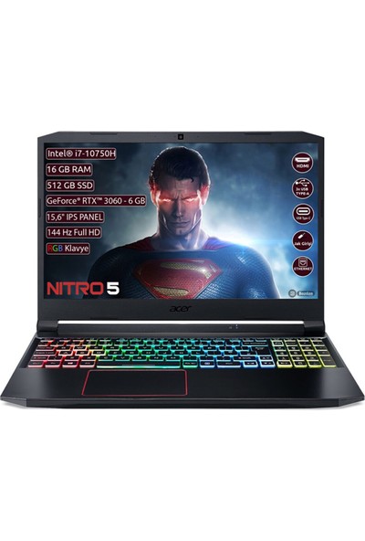 Acer Nitro 5 Intel Core i7 10750H 16GB 512GB SSD RTX3060 Freedos 15.6 Acer Nitro 5 Intel Core i7 10750H 16GB 512GB SSD RTX3060 Freedos 15.6