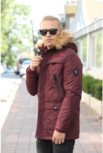 Menstylemcm Erkek Mont Kaban Peluş Kürklü Kapüşonlu