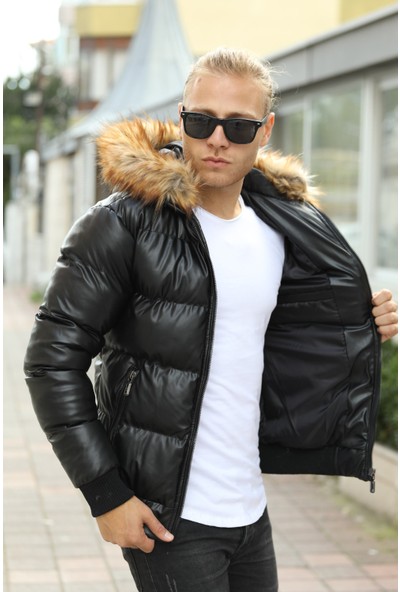 Menstylemcm Erkek Mont Şişme Peluş Kürklü