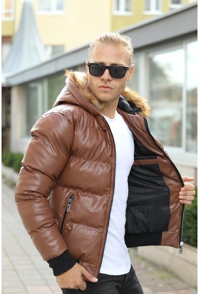 Menstylemcm Erkek Mont Şişme Peluş Kürklü