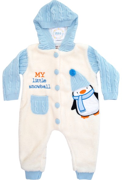 Mika Bebek Penguen Nakışlı Kapüşonlu Mavi Erkek Bebek Velsoft Triko Kışlık Tulum Mika Bebek Penguen Nakışlı Kapüşonlu Mavi Erkek Bebek Velsoft Triko Kışlık Tulum