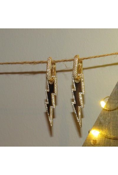 AE Olmens Zirkon Taş Çelik Şimşek Firgürlü Gold Küpe