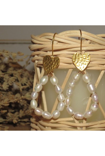 AE Olmens Inci Kalp Deyatlı Gold Küpe