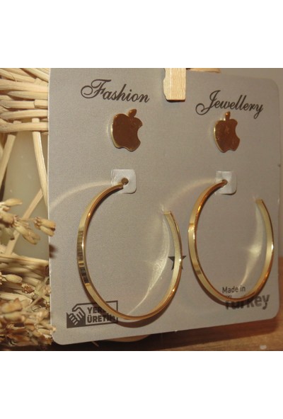 AE Olmens Çelik Elma Detaylı Halka Gold Küpe