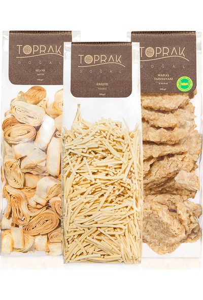 Toprak Doğal Tarhana 200 gr + Silor 200 gr + Erişte 300 gr Seti Toprak Doğal Tarhana 200 gr + Silor 200 gr + Erişte 300 gr Seti
