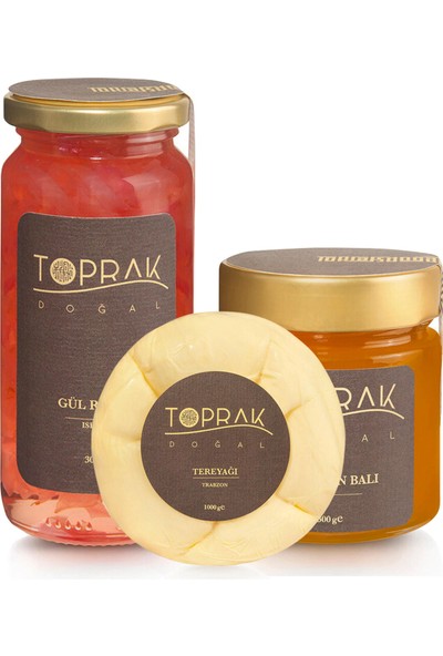 Toprak Doğal Gül Reçel 300 gr + Bal 300 gr + Tereyağ 1 kg Set Toprak Doğal Gül Reçel 300 gr + Bal 300 gr + Tereyağ 1 kg Set