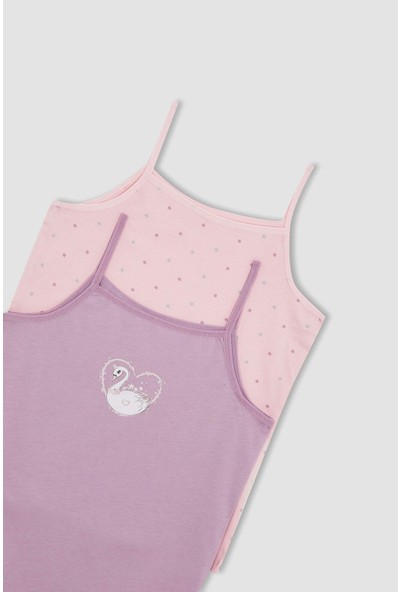 DeFacto Defacto Fit Kız Çocuk Regular Fit Kuğu Baskılı Pamuklu Askılı 2'li Atlet V7829A621WN