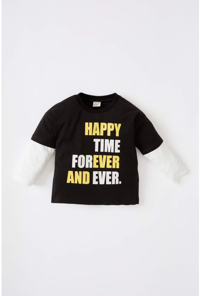 DeFacto Erkek Bebek Regular Fit Bisiklet Yaka Baskılı Uzun Kollu Tişört W8449A221WN