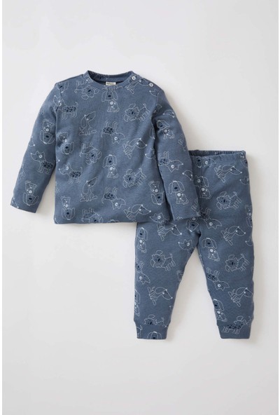 DeFacto Erkek Bebek Regular Fit Desenli Bisiklet Yaka Uzun Kollu Pamuklu Pijama Takım W9550A221WN