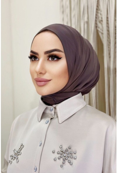 Mooncorn Kadın Tesettür Leylak Çıtçıtlı Boyunluk Hijap Bone Model Eşarp Şal