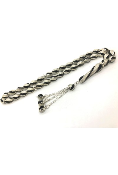 Tesbih Perver Siyah Beyaz 925 Ayar Gümüş Taraftar Tesbihi