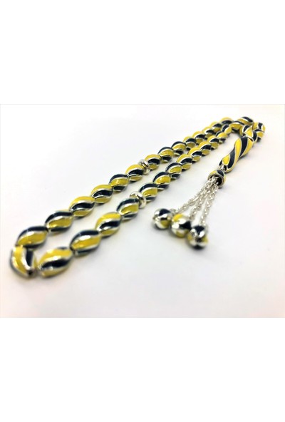 Tesbih Perver Sarı-Lacivert 925 Ayar Gümüş Taraftar Tesbihi