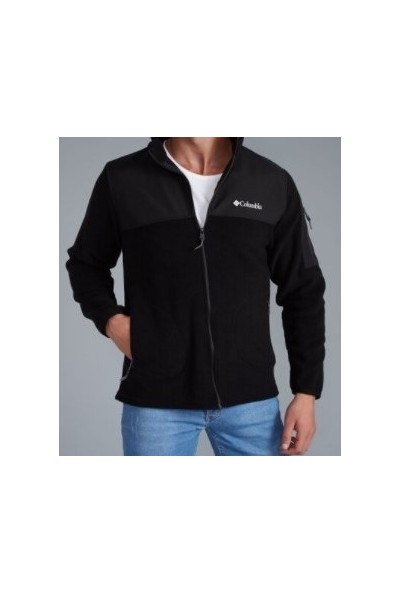 Columbia Siyah Slim Fit Baskılı Fermuarlı Erkek Polar