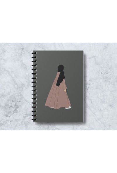 Pera Design Tesettürlü Kadın Figürü - Spiralli Not Defteri Parlak Kuşe Kapaklı 15X21 cm