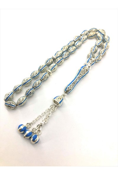 Tesbih Perver Telkari 925 Ayar Gümüş Mineli Mavi Tesbih Tesbih Perver Telkari 925 Ayar Gümüş Mineli Mavi Tesbih