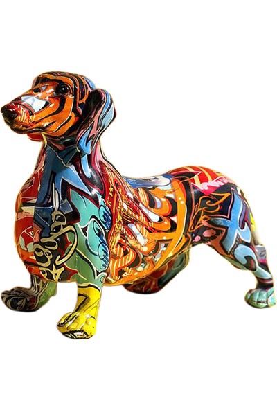 Flameer Nordic Boyalı Renkli Dachshund Sanatsal Köpek Heykeli A (Yurt Dışından)