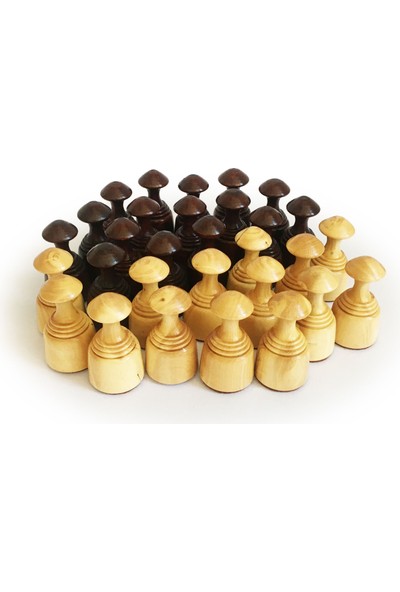 El Sanatları El Yapımı Şimşir Ahşap Dama Taşı Takımı 50MM Krem-Kahve