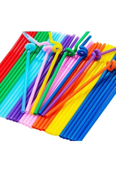 Alsepetavm Artistik Pipet Straws 6 mm Plastik Karışık Renkli 50 Adet