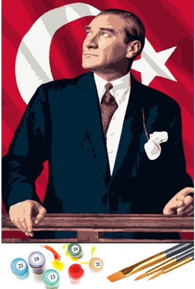 Tabdiko Atatürk ve Bayrak Tuval Şasesine Gerili Sayılarla Boyama Seti 40 x 50 cm Tabdiko Atatürk ve Bayrak Tuval Şasesine Gerili Sayılarla Boyama Seti 40 x 50 cm