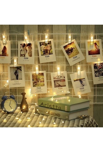 herkesetoptantic Şerit LED Işıklı Fotoğraf Mandalları 2 Metre 10’lu (Şeffaf)