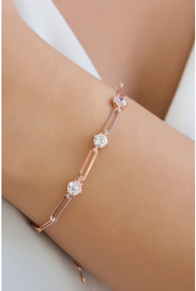 Lieza Jewelry Gümüş Ataç Zincirli Tek Taş Bileklik