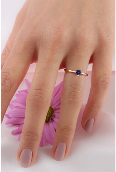 Lieza Jewelry Gümüş Mavi Kalp Taşlı Yüzük