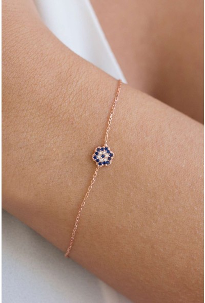 Lieza Jewelry Gümüş Çiçekli Nazar Boncuklu Bileklik