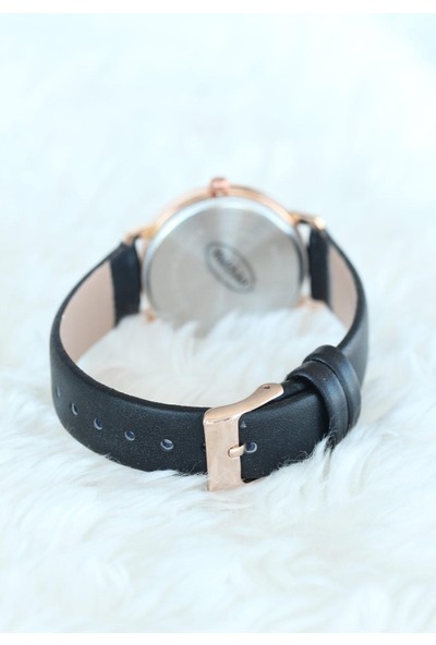 Hayalimkapimda Erb Siyah Deri Kordon Rose Kasalı Bayan Saat