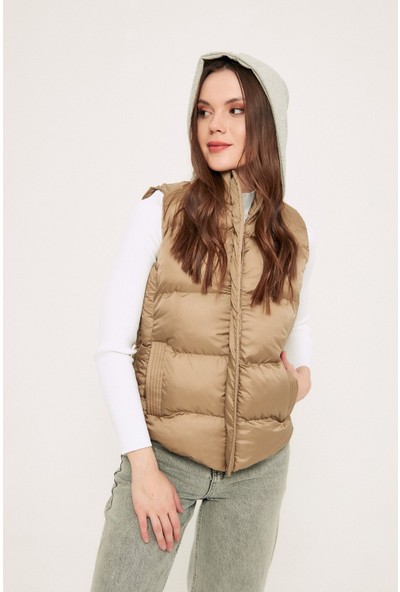 FullaModa Penye Kapüşonlu Şişme Yelek